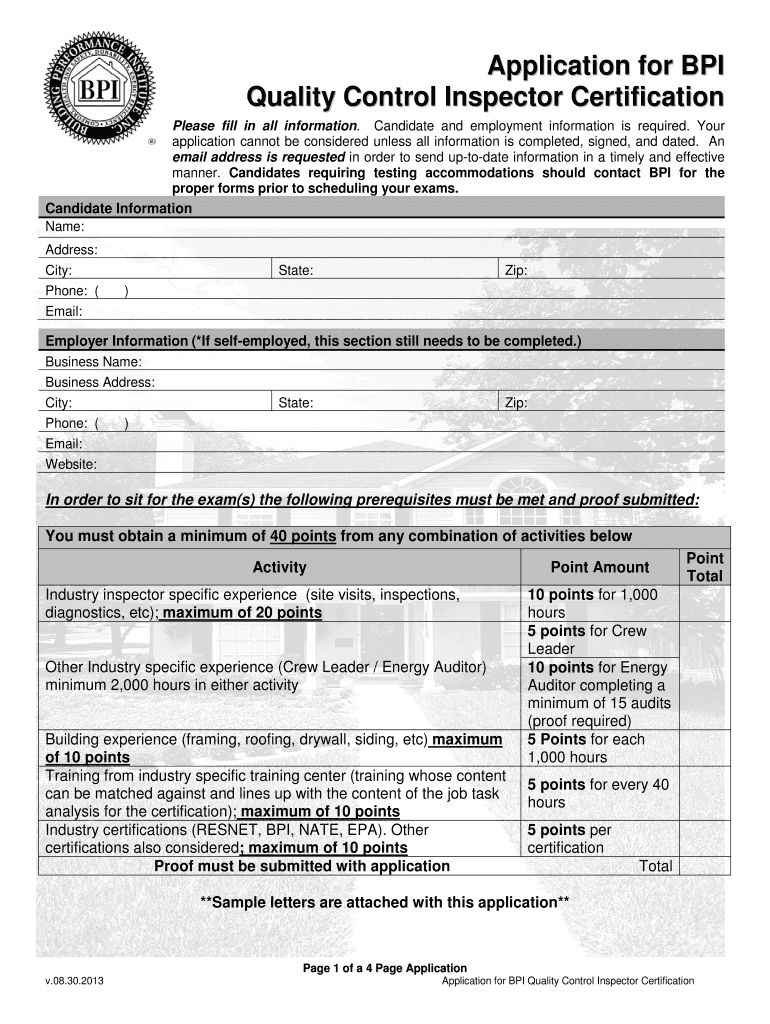 Fillable Online bpi Quality Control Inspector Certification Fax Email ...