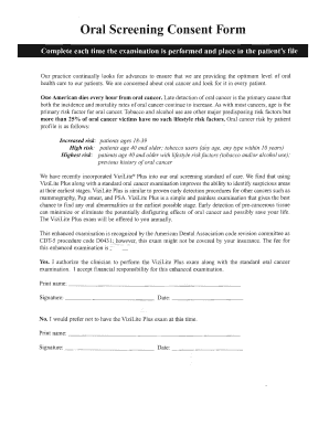 Fillable Online Oral Screening Consent Form - Family Dentist in Bonita ...