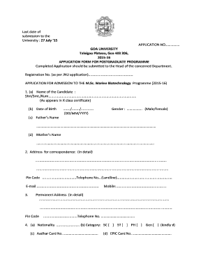 Fillable Online Bapplicationb form - Goa University Fax Email Print ...