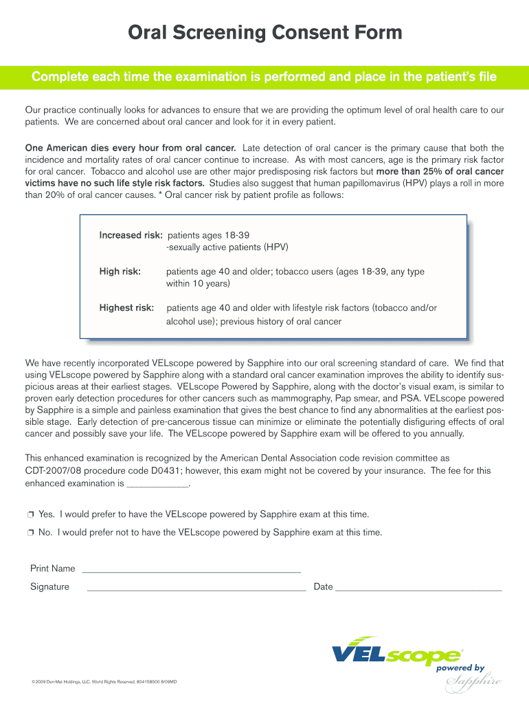 Fillable Online Oral Screening Consent Form - daysysmilescom Fax Email ...