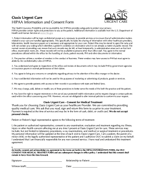 Fillable Online Oasis Urgent Care HIPAA Information and Consent Form ...