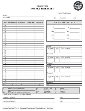 Fillable Online HOURLY TIMESHEET - vcsbsaorg Fax Email Print - pdfFiller