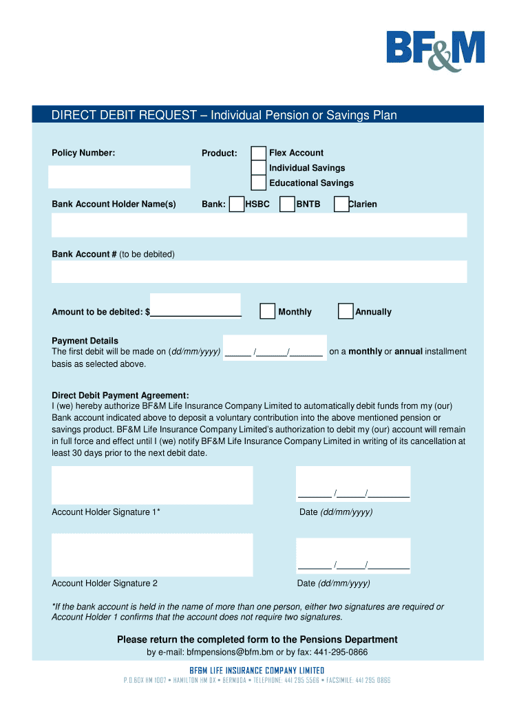 Fillable Online bfm Pension Direct Debit Form - BFampM Fax Email Print ...