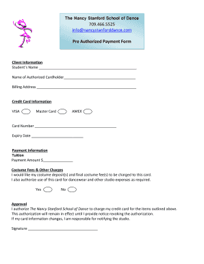 Fillable Online Pre Authorized Payment Form - Fax Email Print - pdfFiller