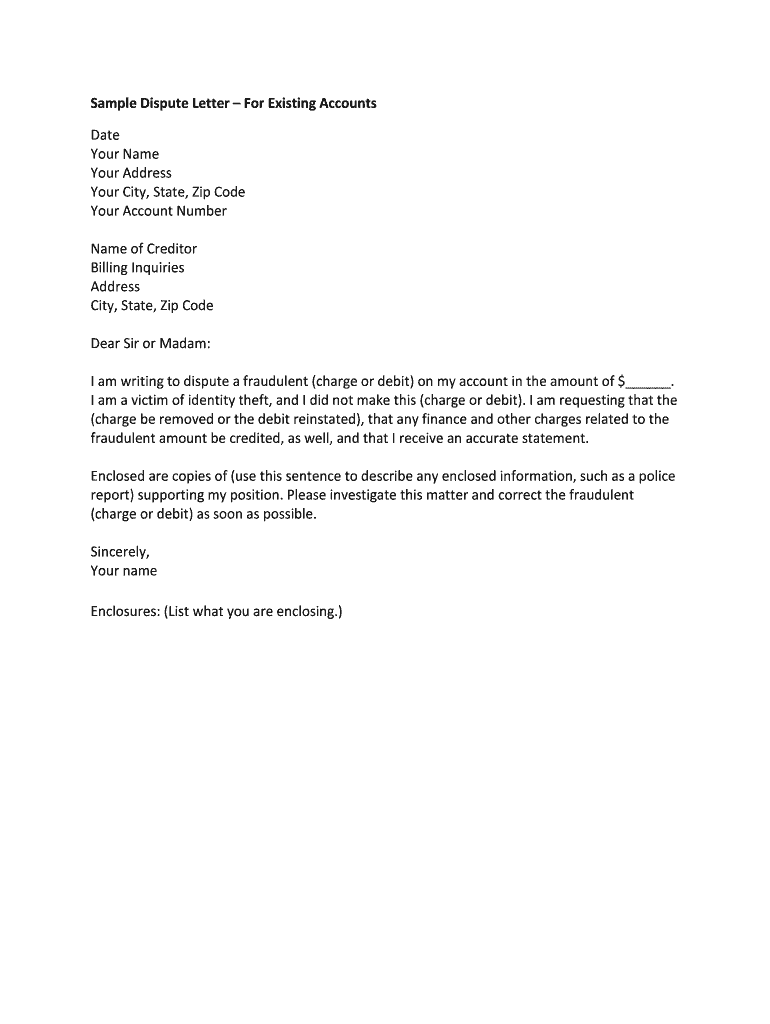 Fillable Online Sample Dispute Letter For Existing Accounts Fax Email ...