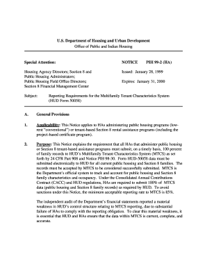 Fillable Online hud Special Attention NOTICE PIH 99-2 HA Public Housing ...