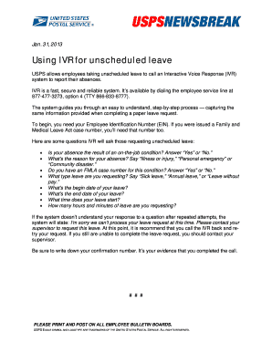 Fillable Online Using IVR for unscheduled leave Fax Email Print - pdfFiller