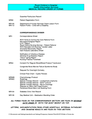 Fillable Online MEDICAL RECORD ORDER OF FORMS Fax Email Print - pdfFiller