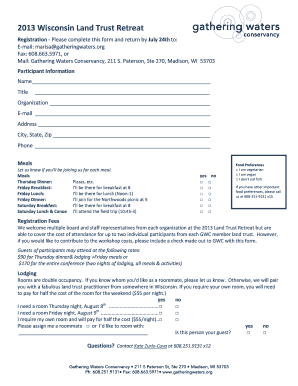 Fillable Online gatheringwaters Staff retreat registration Fax Email ...