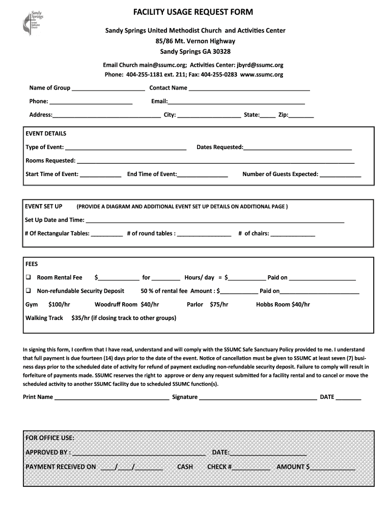 Fillable Online ssumc FACILITY USAGE REQUEST FORM - Sandy Springs ...