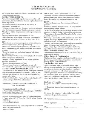 Fillable Online THE SURGICAL SUITE PATIENT NOTIFICATION Fax Email Print ...