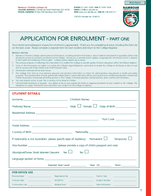 Fillable Online ApplicAtion for enrolment - Nambour Christian College ...