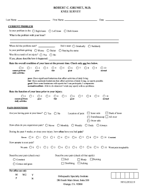 Fillable Online ROBERT C GRUMET MD KNEE SURVEY Fax Email Print - pdfFiller