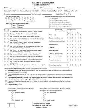 Fillable Online SHOULDER SURVEY - Robert Grumet MD Fax Email Print ...