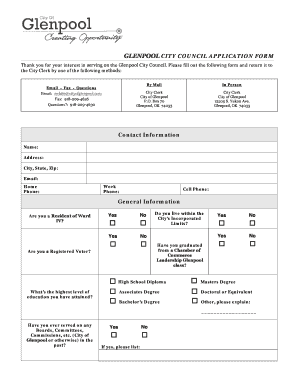 Fillable Online GLENPOOL CITY COUNCIL APPLICATION FORM Fax Email Print ...