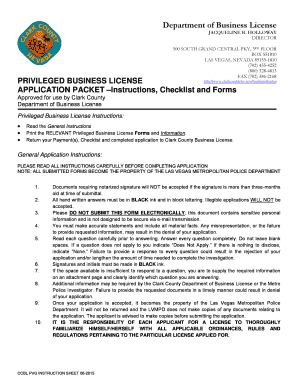 Fillable Online clarkcountynv gov/businesslicense PRIVILEGED BUSINESS LICENSE APPLICATION PACKET ...