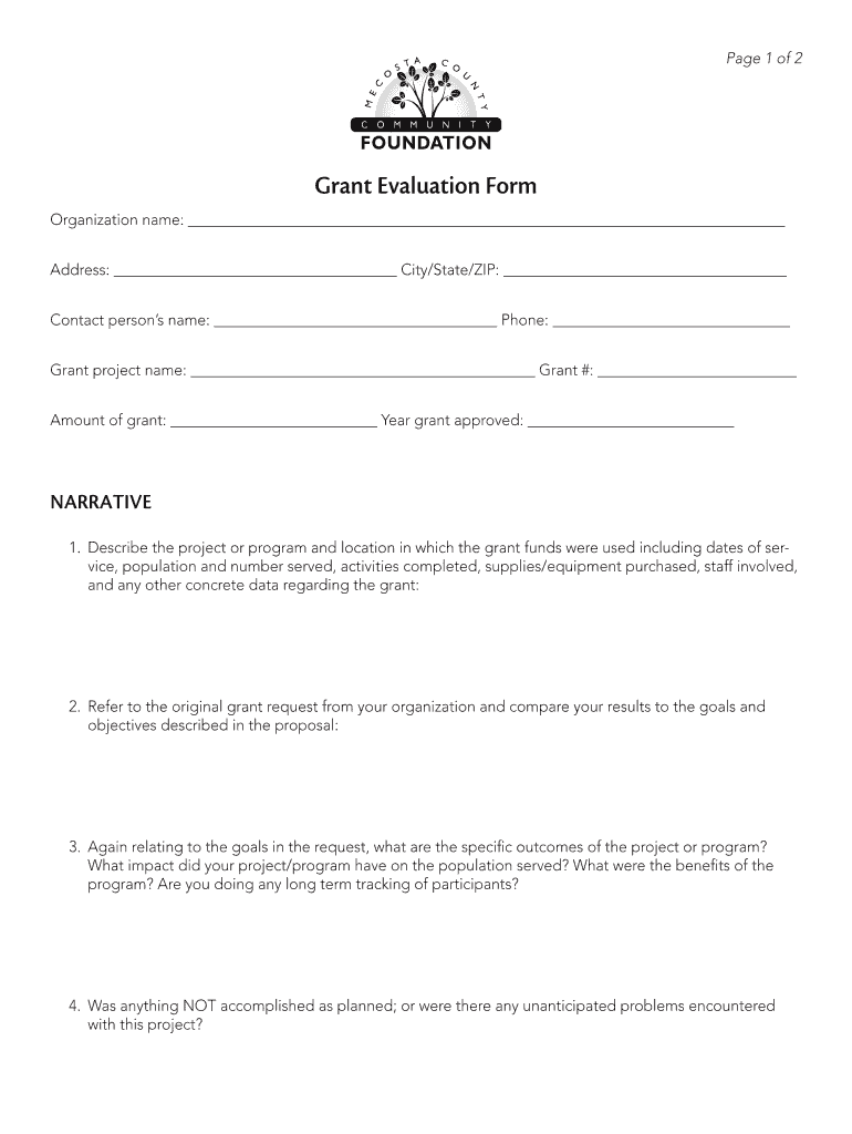 Fillable Online Grant Evaluation Form - Mecosta County Community ...