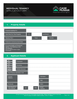 Fillable Online INDIVIDUAL TENANCY APPLICATION FORM - Case McNair Fax ...