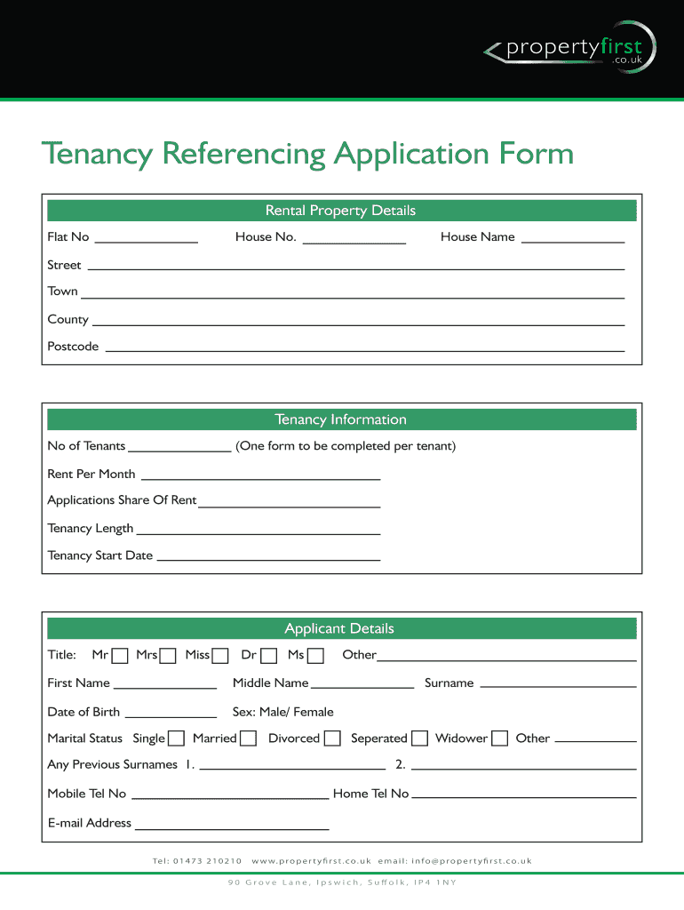 Fillable Online propertyfirst co Tenancy Referencing Application Form ...