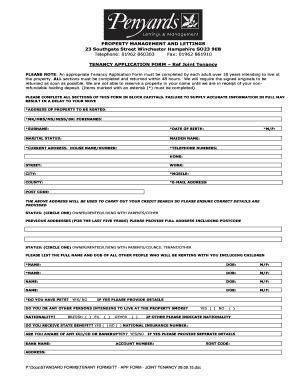 Fillable Online penyards co TENANCY APPLICATION FORM Ref Joint Tenancy ...