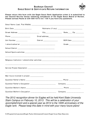 Fillable Online councilspd scouting Buckeye Council EAGLE SCOUT CERTIFICATE RETURN Fax Email ...