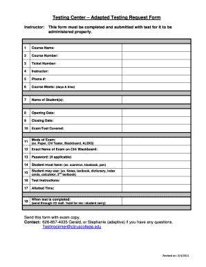 Fillable Online citruscollege Testing Center Adapted Testing Request ...