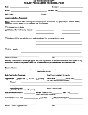 Fillable Online schreiner REQUEST FOR ACADEMIC ACCOMMODATIONS - schreineredu Fax Email Print ...