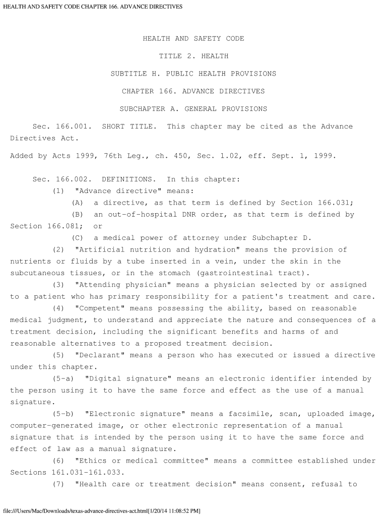 Fillable Online texas health and safety code chapter 166 Fax Email ...