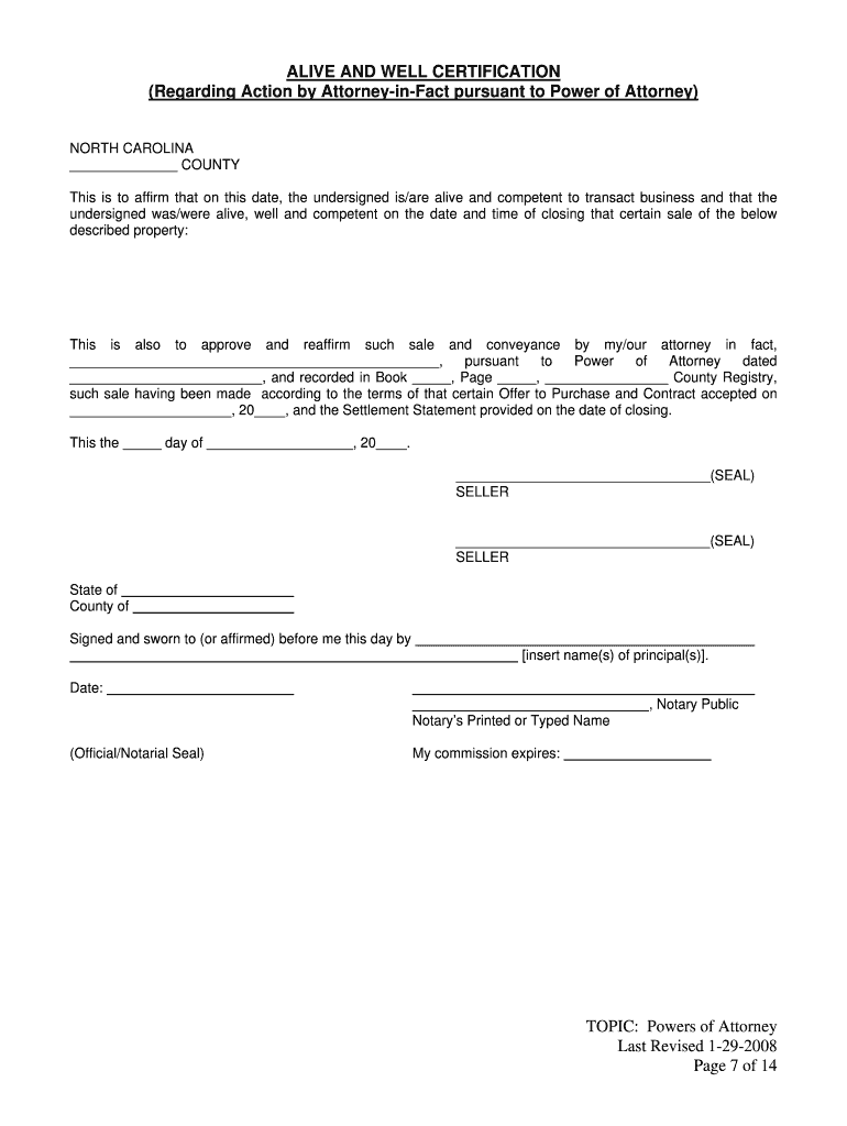 Fillable Online ALIVE AND WELL CERTIFICATION Fax Email Print - pdfFiller