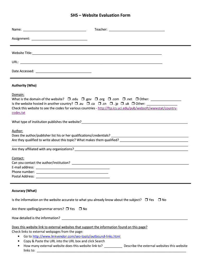 Fillable Online somerset k12 wi SHS Website Evaluation Form - Somerset ...