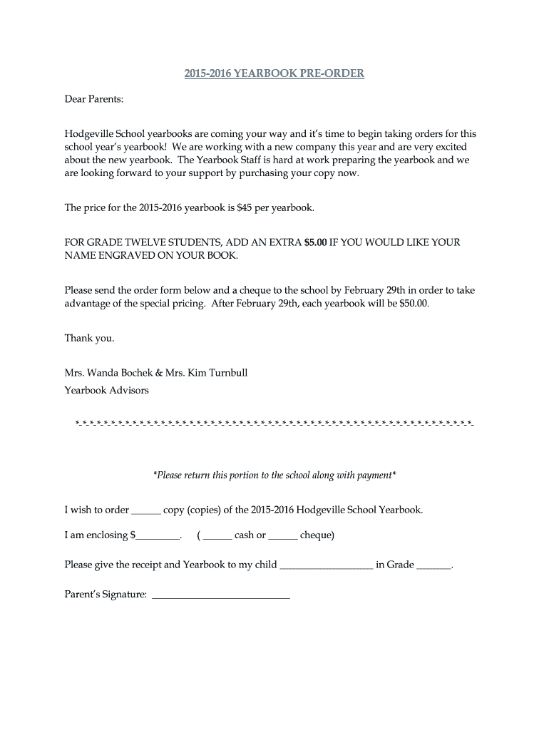 Fillable Online chinooksd 2015-2016 YEARBOOK PRE-ORDER - Chinook School ...