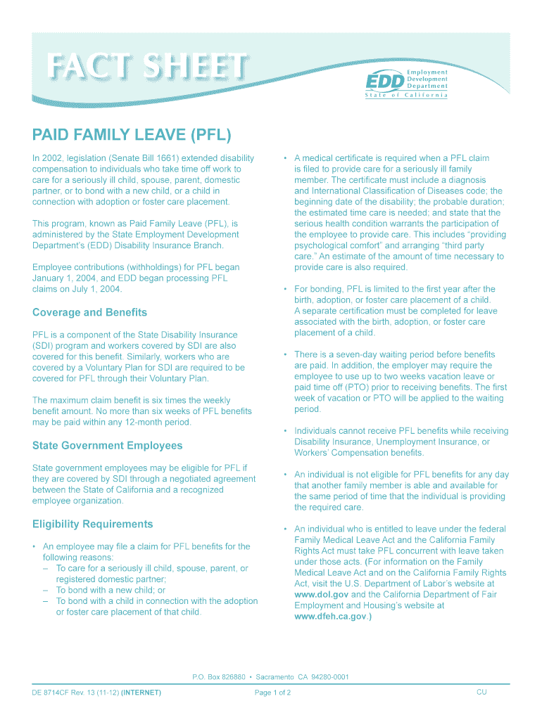 Fillable Online A medical certificate is required when a PFL claim Fax ...