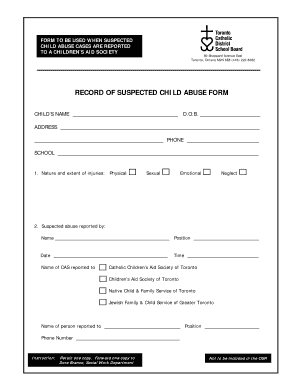Fillable Online tcdsb RECORD OF SUSPECTED CHILD ABUSE FORM Fax Email ...