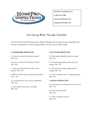 Fillable Online Pre-Closing Walk Through Checklist Fax Email Print ...