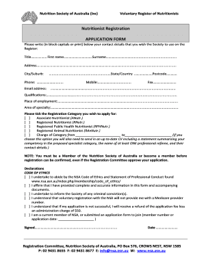 Fillable Online Nutritionist Registration APPLICATION FORM - nsaasnau ...