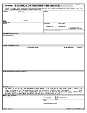 Fillable Online EVIDENCE OF PROPERTY INSURANCE - aslaincnet Fax Email ...