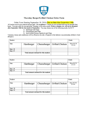 Fillable Online Burger-Chicken Order Form for Sept. 2014 Fax Email ...