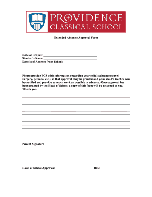 Fillable Online Extended Absence Form - Providence Classical School Fax ...