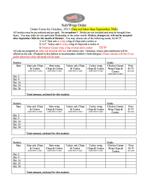 Fillable Online Sub Order Form for Oct 2013 Fax Email Print - pdfFiller