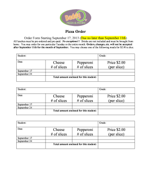 Fillable Online Pizza Order Form for Sept. 2013 Fax Email Print - pdfFiller