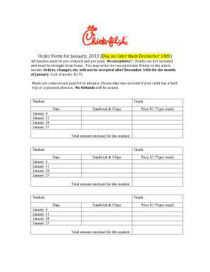 Fillable Online Chick-fil-A order form for Jan. 2013 Fax Email Print ...