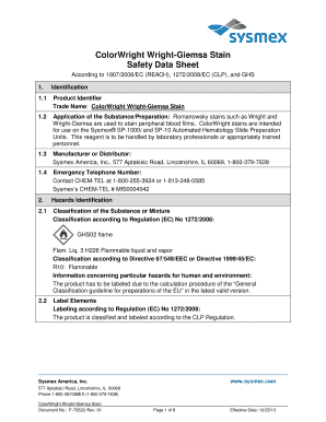 Fillable Online ColorWright Wright-Giemsa Stain - Sysmex Corporation Fax Email Print - pdfFiller