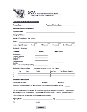 Fillable Online Commercial Auto Questionnaire - UCA General Fax Email ...