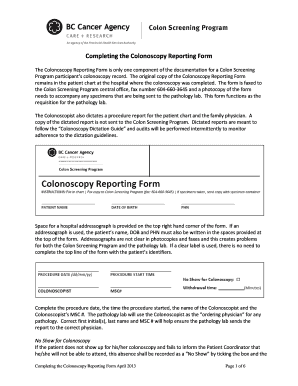 Fillable Online screeningbc Completing the Colonoscopy Reporting Form ...