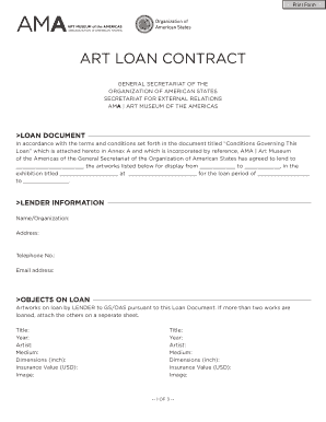 Fillable Online museum oas ART LOAN CONTRACT - Organization of American ...