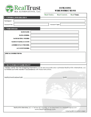 Fillable Online OUTGOING WIRE INSTRUCTIONS - realtrustgroupcom Fax ...
