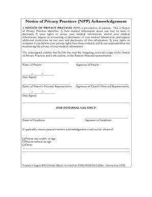 Fillable Online Notice of Privacy Practices (NPP) Acknowledgement Fax ...