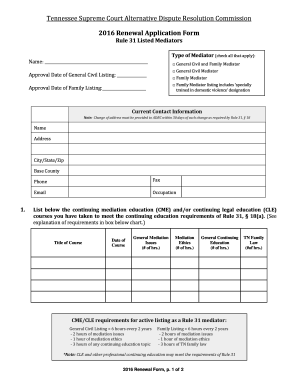 Fillable Online tncourts 2016 Renewal Application Form Rule 31 Listed ...