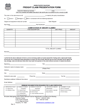Fillable Online UNION PACIFIC RAILROAD FREIGHT CLAIM PRESENTATION FORM ...