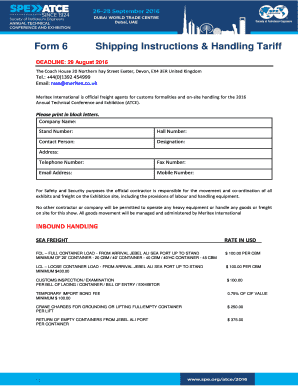 Fillable Online spe Form 6 Shipping Instructions Handling Tariff ...